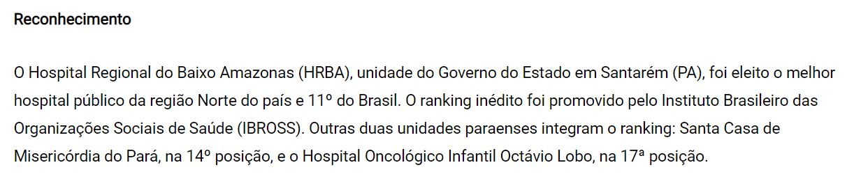Jornal O Liberal - Hospital Regional do Baixo Amazonas - Pró-Saúde